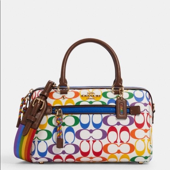 Coach | Bags | Coach Rowan Satchel In Rainbow Signature Canvas | Poshmark